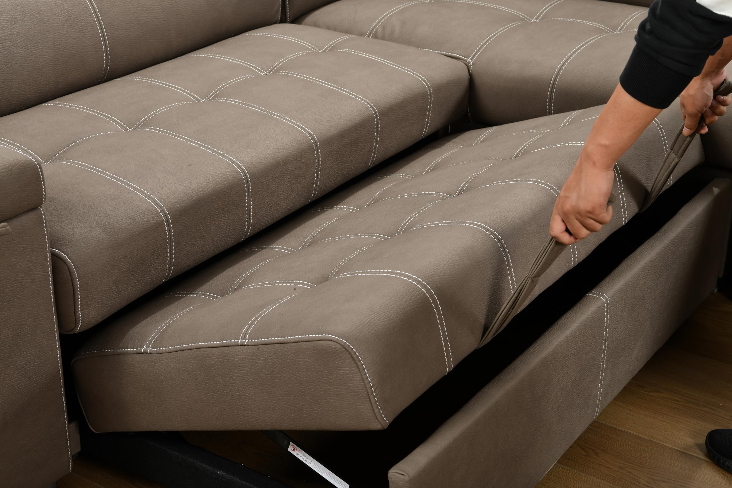 THSUPER 100" Microfiber L Shape Sleeper Sectional Sofa with Pullout Bed. 5-Seats Sectional Couch with Storage Ottoman and Cup Holder. Adjustable Headrest with Sectional Sleeper Couch. Brown