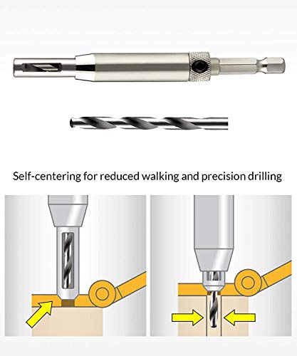 QWORK VIX Bits Self Centering Clic Change Door Hinge Drill Bit Set High-Speed Steel, 5/64", 7/64", 9/64", 11/65", 5mm, 13/64", 1/4"(Black)