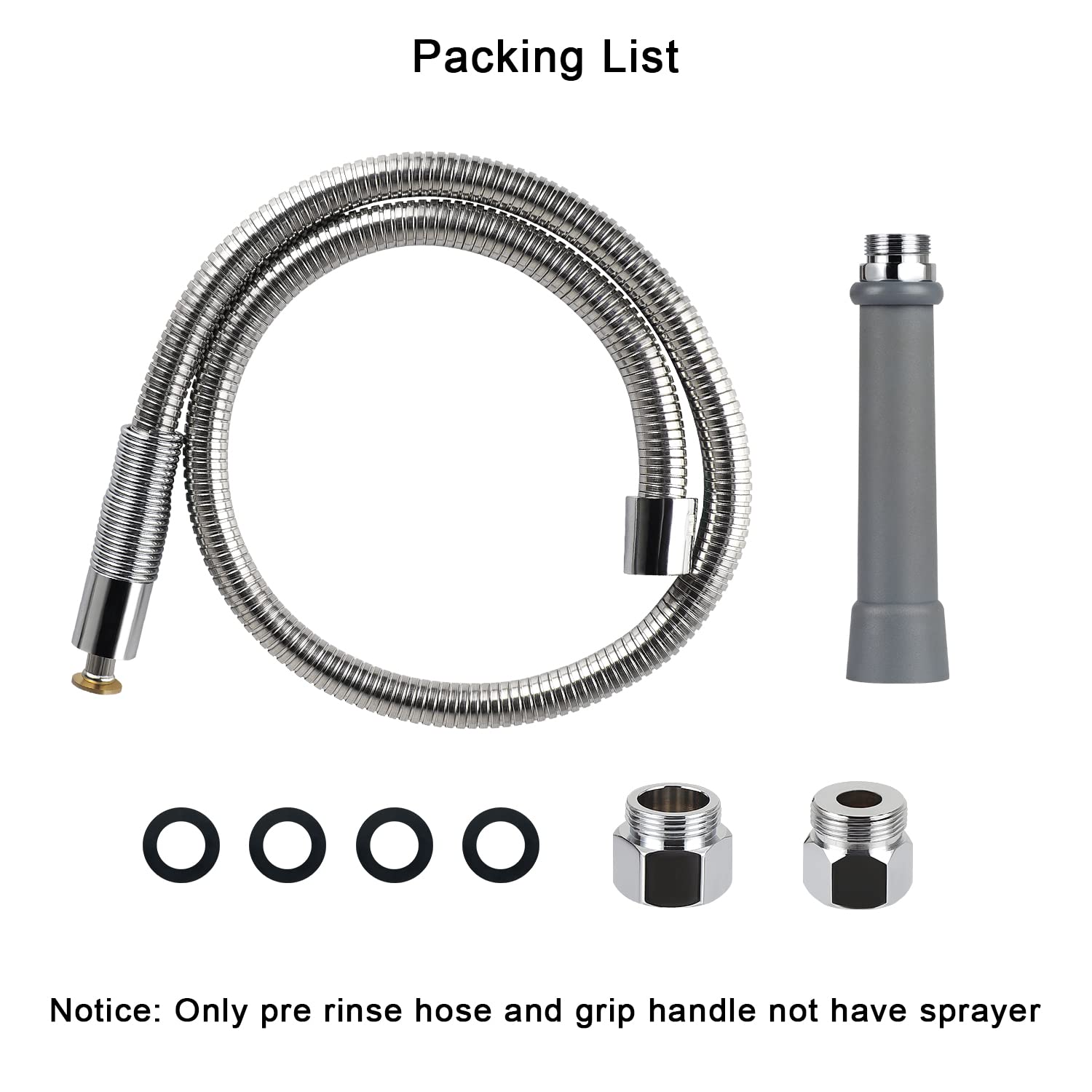TBER Replacement B-0044-H Pre Rinse Sprayer Hose for TS Brass, 44β Flexible Stainless Commercial Kitchen Sink Faucet Hose with Heat Resistant Grip Handle(Gray)