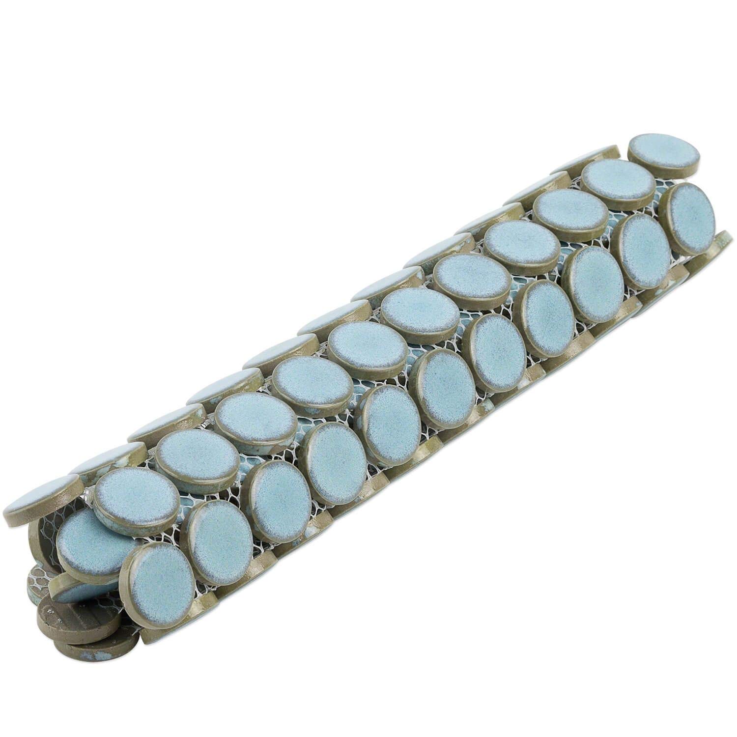 Joy Light Blue Penny Polished Ceramic Mosaic Wall Tile Sample