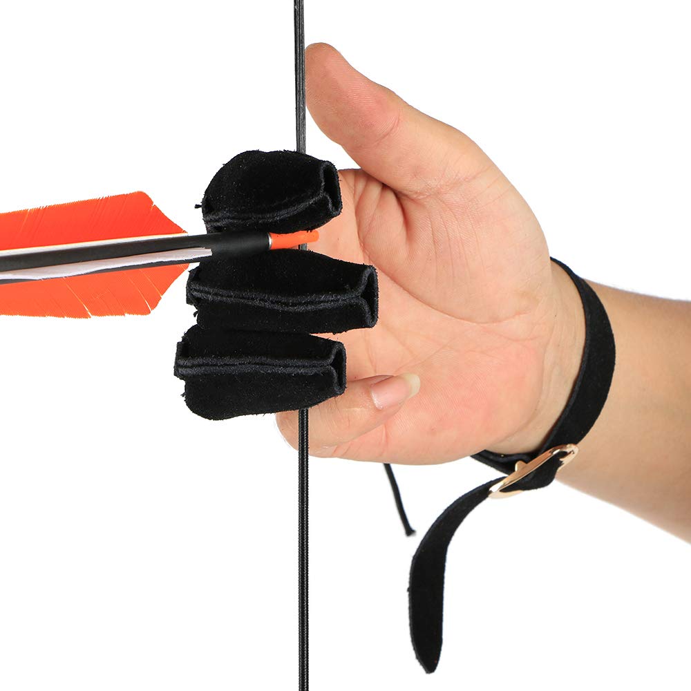 IRQ Archery Finger Tab 3 Finger Gloves Hunting Hand Protector for Bow and Arrow Black