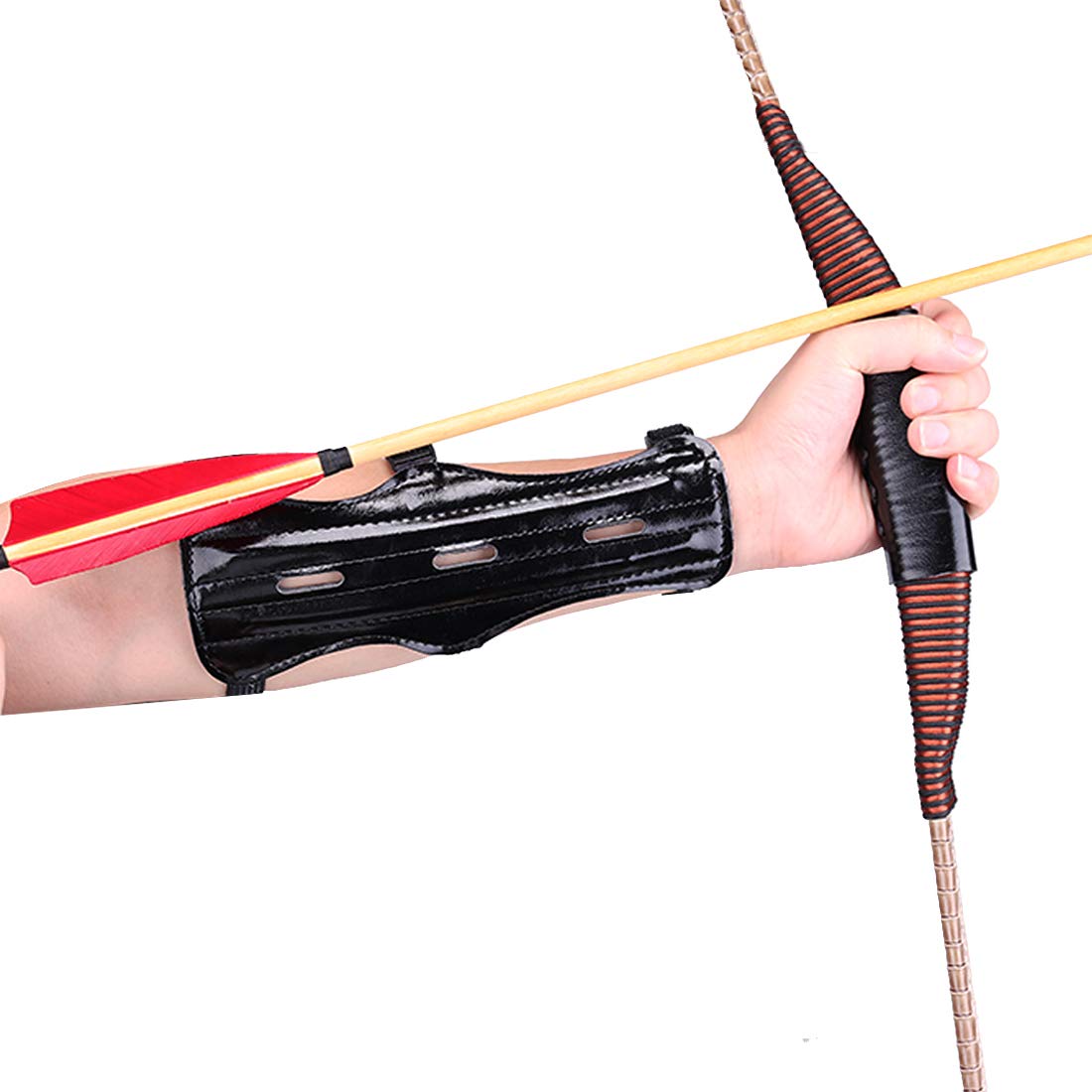 KRATARC Archery Arm Guard Adjustable 3-Strap Accessory Protective Lightweight Hunting Target Shooting Adult Unisex (Black- 2PCS)