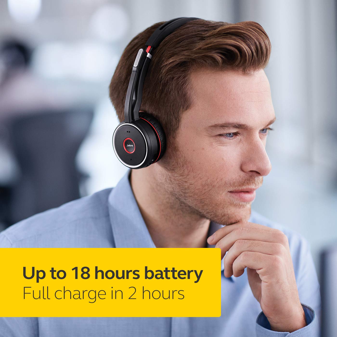 Jabra Evolve 75 UC Wireless Headset, Stereo β includes Link 370 USB Adapter and Charging Stand β Bluetooth Headset with World-Class Speakers, Active Noise-Cancelling Microphone, All Day Battery