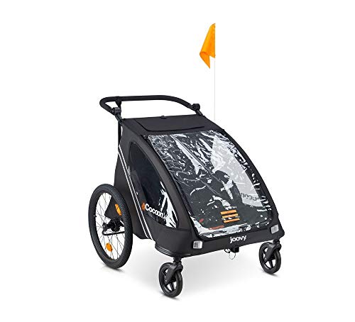 Joovy Cocoon X2 Double Stroller and Bike Trailer with Tow Arm, Hitch, Adjustable Handlebar, and Five-Point Safety Harnesses, Black