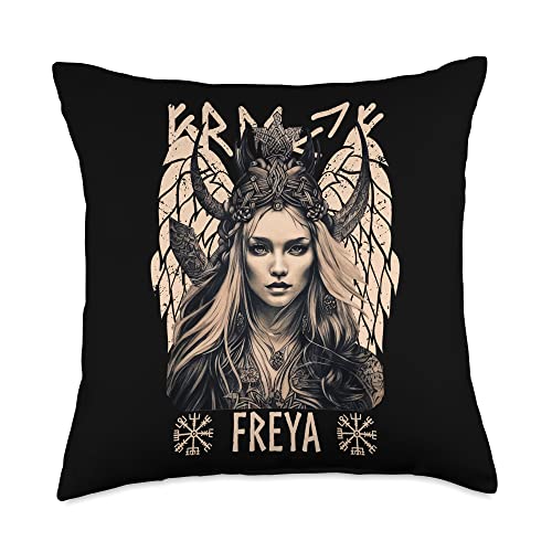 Viking Warrior Goddess Freya Norse Designs Viking Goddess Freya Shieldmaiden Celtic Mythology Throw Pillow, 18x18, Multicolor