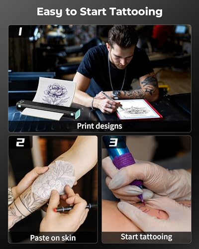 Itari M08F Tattoo Stencil Printer - Tattoo Transfer Machine Thermal Copier with 10pcs Transfer Paper, Bluetooth Stencil Printer for Tattooing, Henna Tattoo Machine Kits Compatible with Phone Ipad & PC