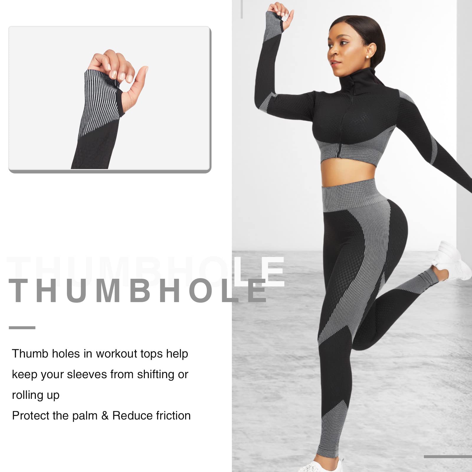 JOYMODE Workout Sets for Women Longsleeve Active Wear Outfits Crop Top High Waist Sport Bra Leggings Set