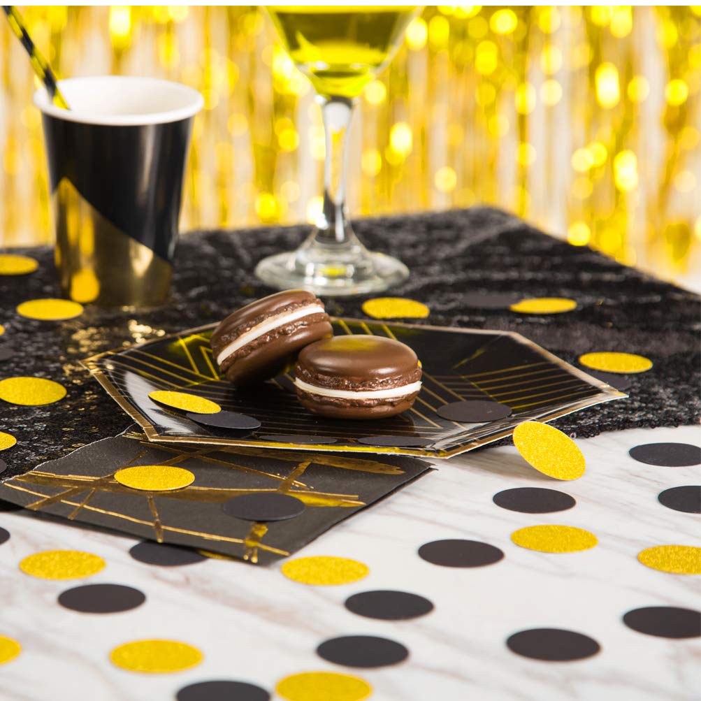 MOWO Glitter Paper Confetti Circles Wedding Party Decor and Table Decor 1.2ββ in Diameter (glitter gold,black,200pc)