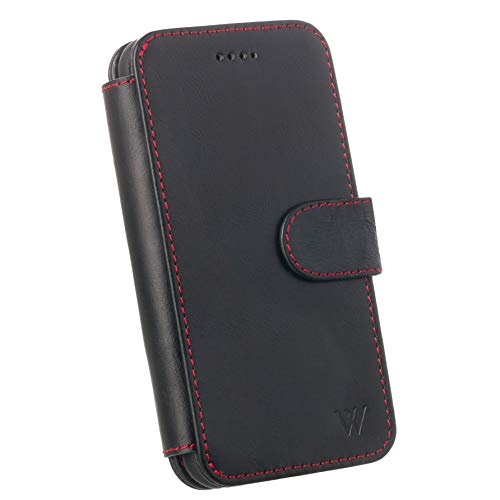 Wilken iPhone 13 Mini Leather Wallet Case with Detachable Magnetic Phone Case | Compatible with MagSafe and All Wireless Charging Accessories | Genuine Leather Magnetic Wallet Case | (Black, 13 Mini)