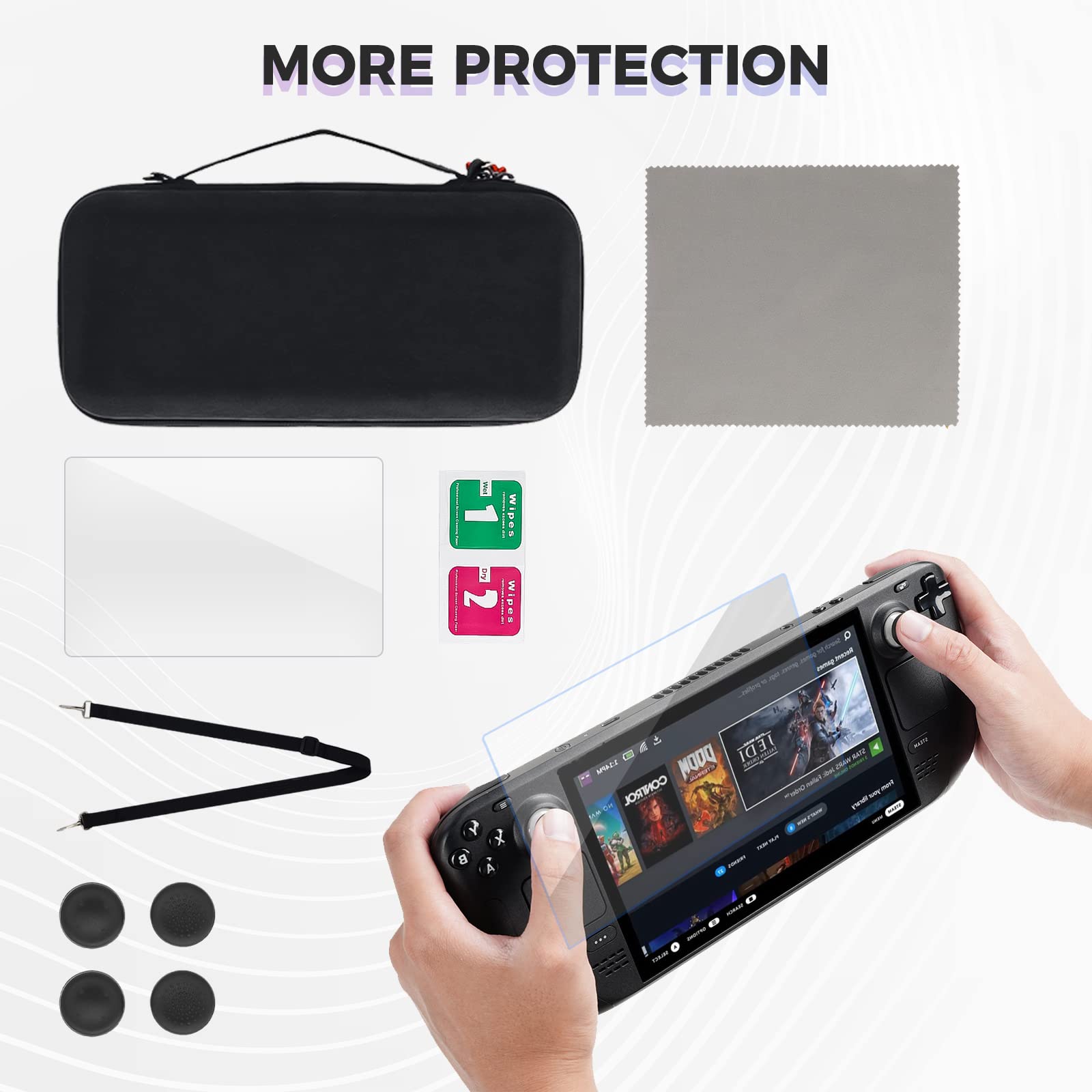 SCAVATA Carrying Case for Steam Deck, Portable Hard Travel Pouch Bag for Steam Deck Console & Accessories with Built-in AC Adapter Storage & Thumb Grips & Screen Protector