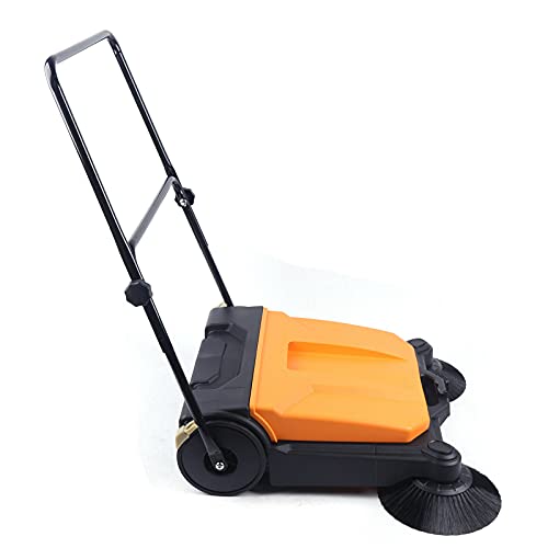 Xuthusman 26inch Industrial Outdoor Hand Push Sweeper Floor Pavement Street Sweeping Broom Tool Walk-Behind Sweeping Machine 15L(26inch)