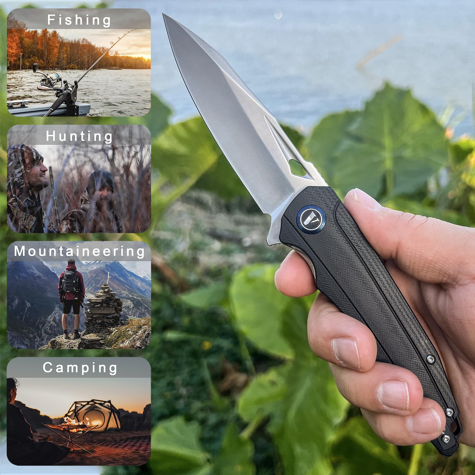 VNLA Praxis Flipper folding Pocket Knife,Sandvik 14C28N Steel Blade,G10 Handle,with Pocket Clip for Men Women. Sharp Work Hiking Camping Knives. (Sanding blade surface)