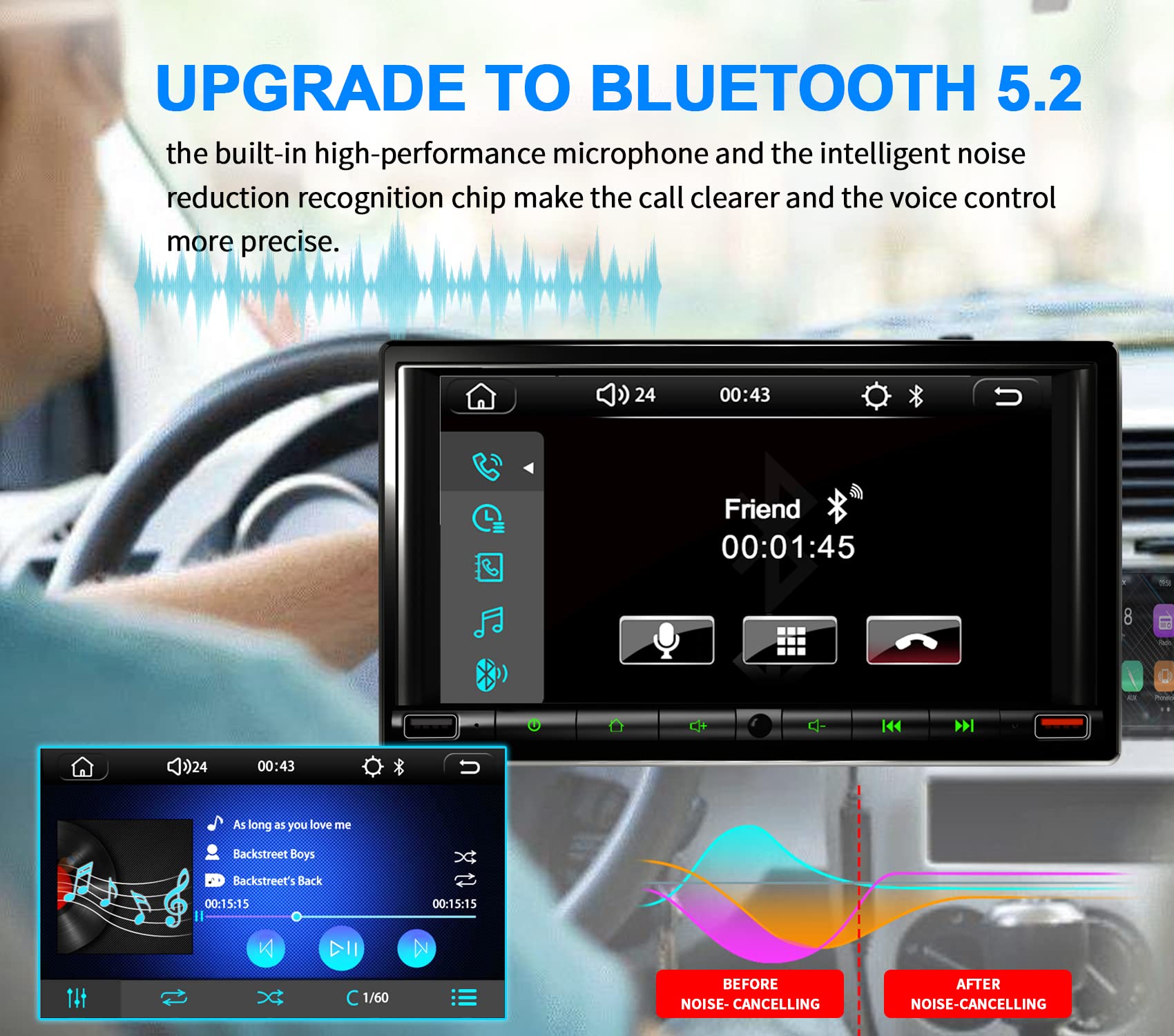 MAXIMACA TH0018 2-Din Car Audio Receiver, Bluetooth 5.2, 1280x720 Touchscreen, 4x52W Output, Android and iOS Compatible