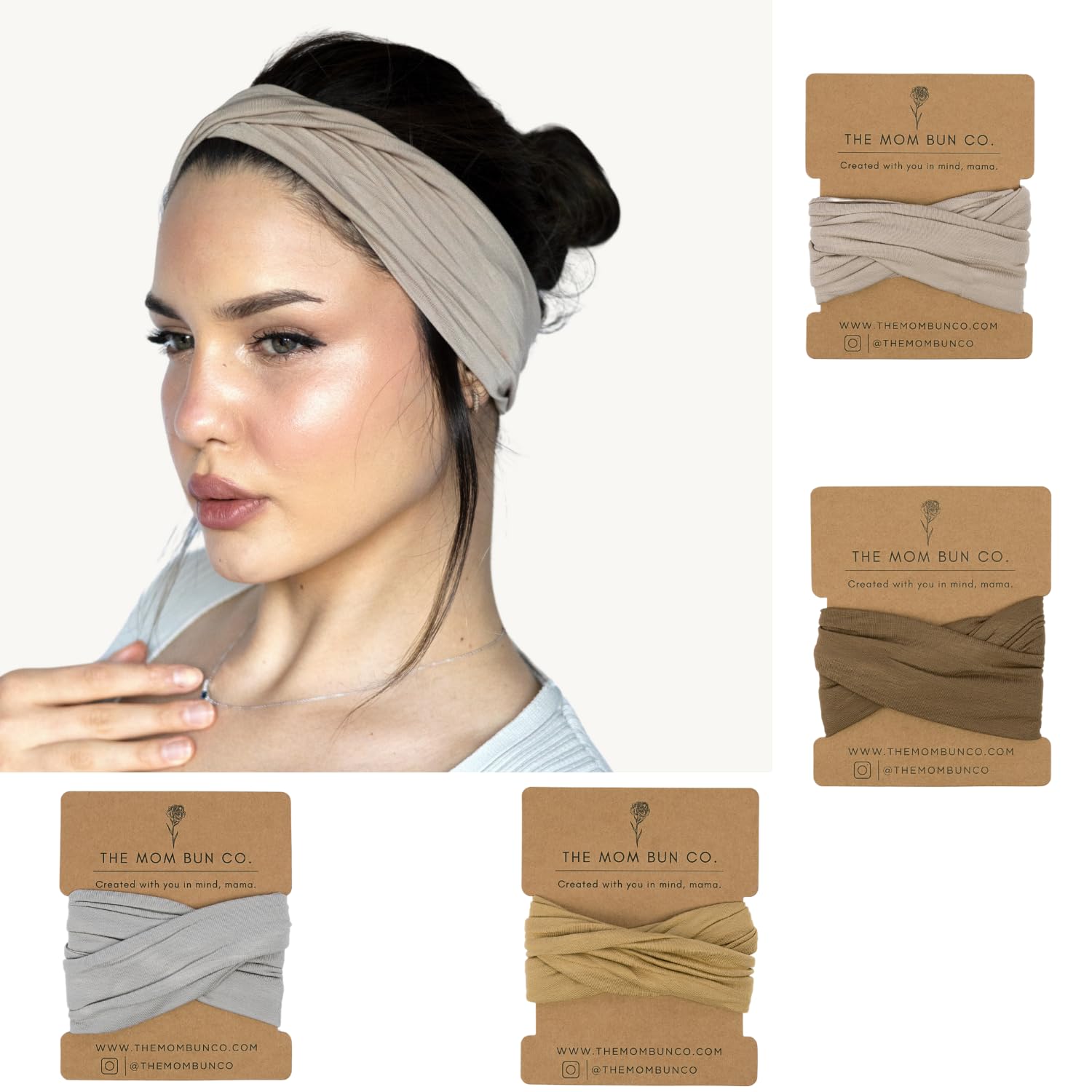 The Mom Bun Co. Bamboo Headband for Women | Boho Soft Stretchy Nonslip Headband (Stone)