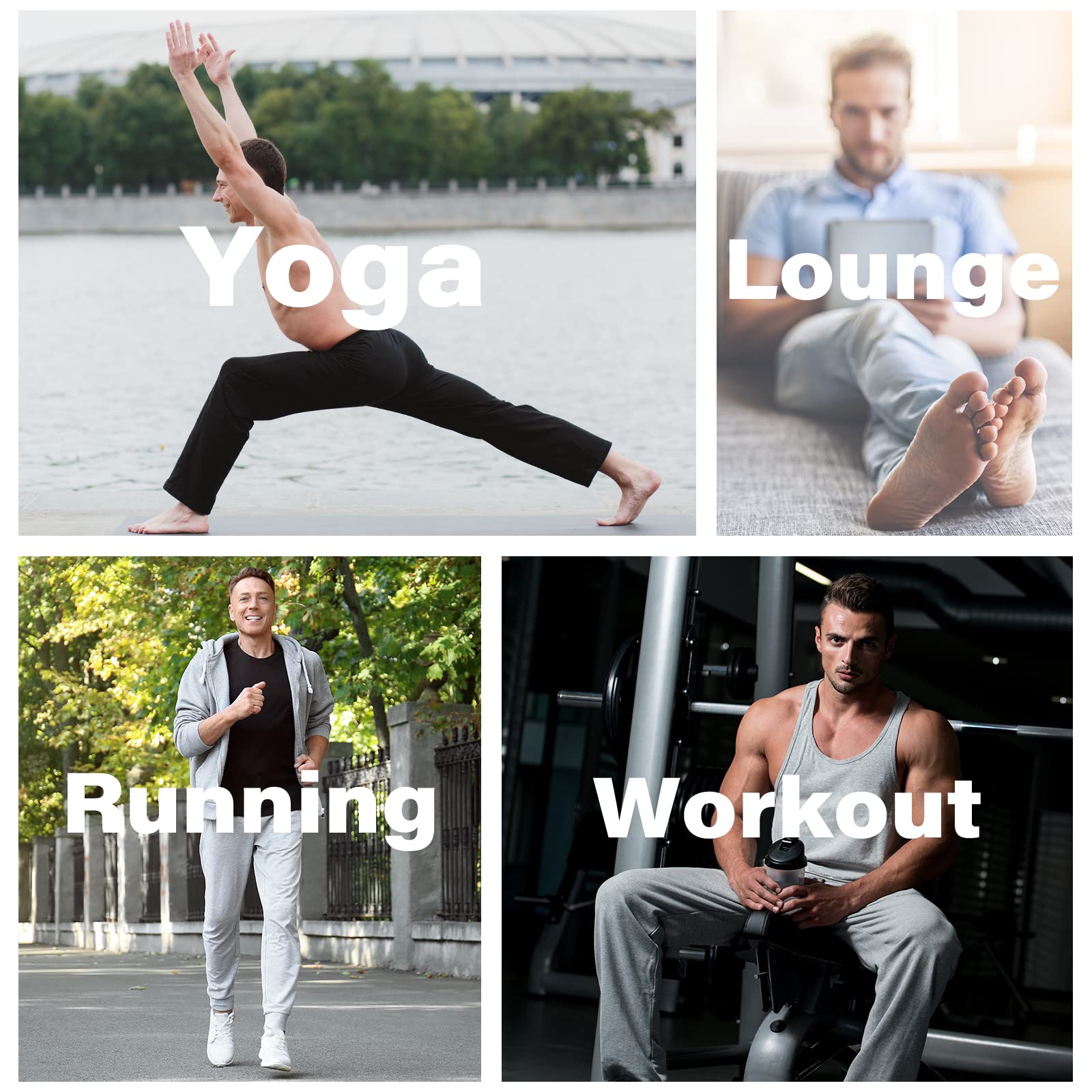 MERIABNY Mens Black Yoga Pants Casual Sweatpants for Workout Exercise Mens Joggers Pants with Pockets Fpr Hiking, Medium