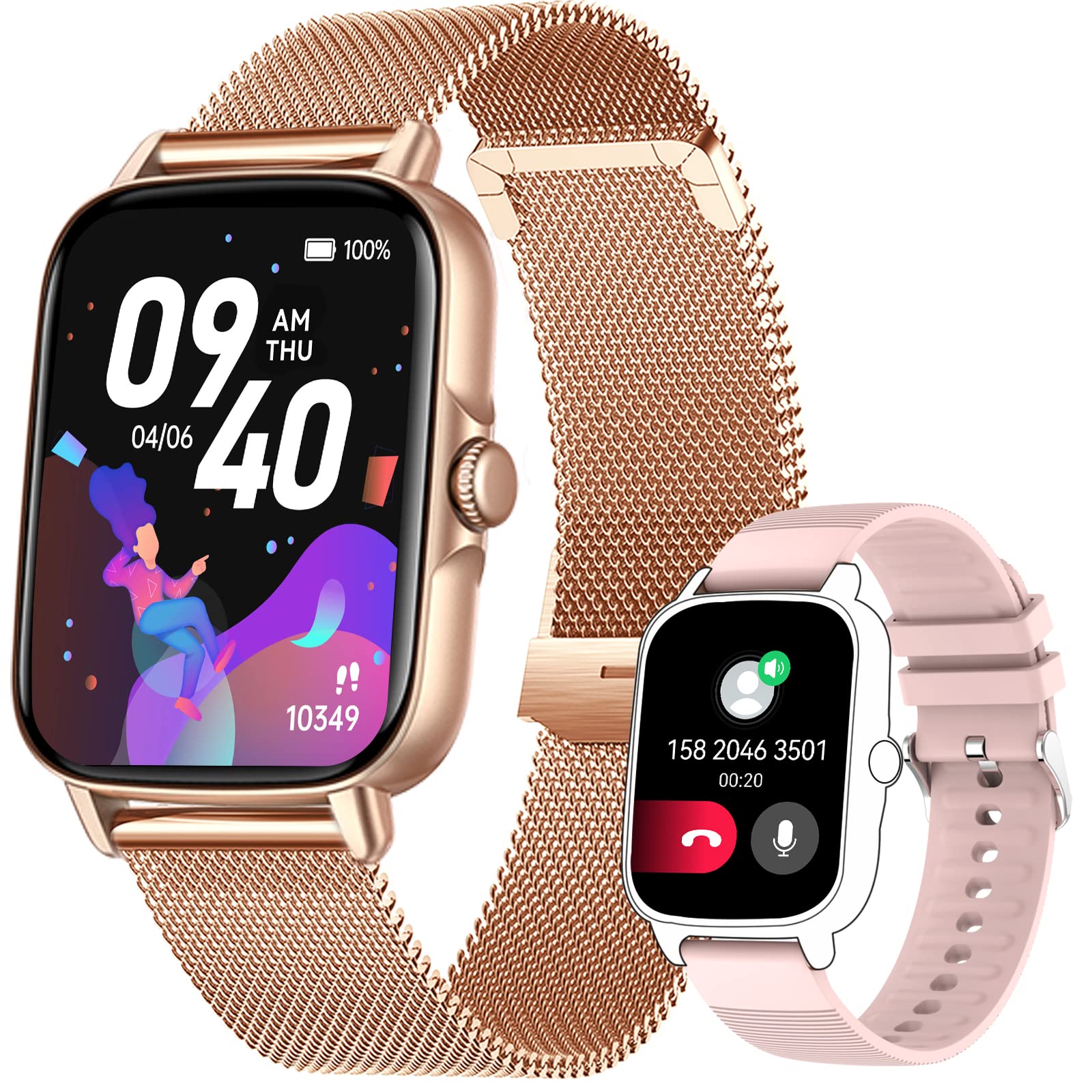 Smart Watch for Women (Answer/Make Calls) 1.69" HD Touch Screen Fitness Tracker with Heart Rate Blood Pressure Sleep Monitor Activity Tracker Sports Watch Compatible with iPhone Samsung Android Phone