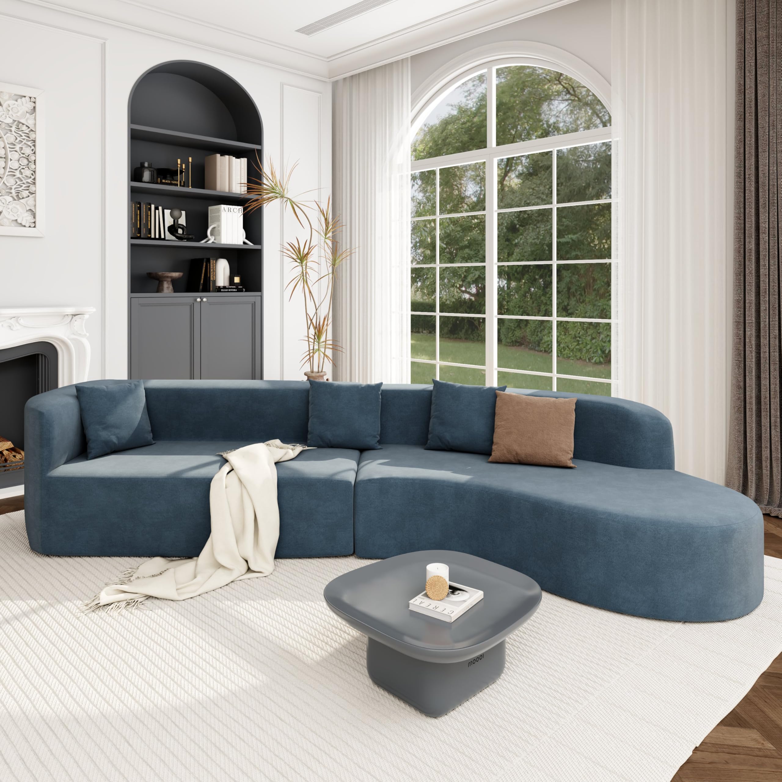 VnndeNest 125" Curved Sofa,Modern Half Moon Sectional Sofa, Comfy Chenille Fabric Upholstered Minimalist Sofa with 3 Pillows, 3 Seater Cloud Couch for Living Room, Apartment, Free Installation,Beige