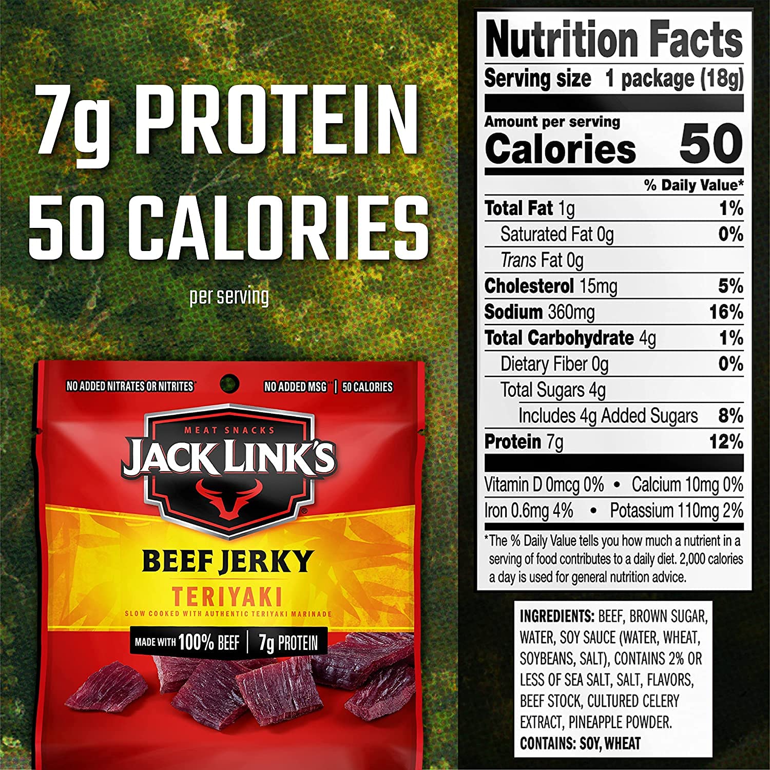 Jack Link's Beef Jerky, Original + Teriyaki – Flavorful Meat Snack for Lunches, Ready to Eat Snacks, Made with 100% Beef – 0.625 Oz Bags (Pack of 10)