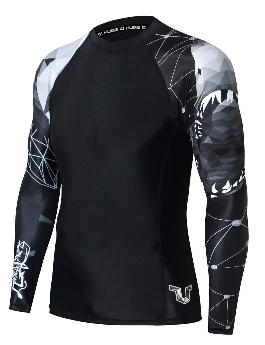 HUGE SPORTS Wildling Series UV Protection Quick Dry Compression Rash Guard (Shark,L)