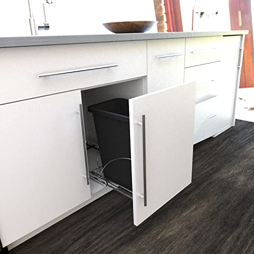 Tanamu Pull Out Trash Can Under Cabinet, 10 Gallon Pull-Out Under Mount Kitchen Waste Container Trash Cans, under sink trash can, Ball-Bearing Slider, Door Mounting Kit, Silver(Trash Can Not Included)