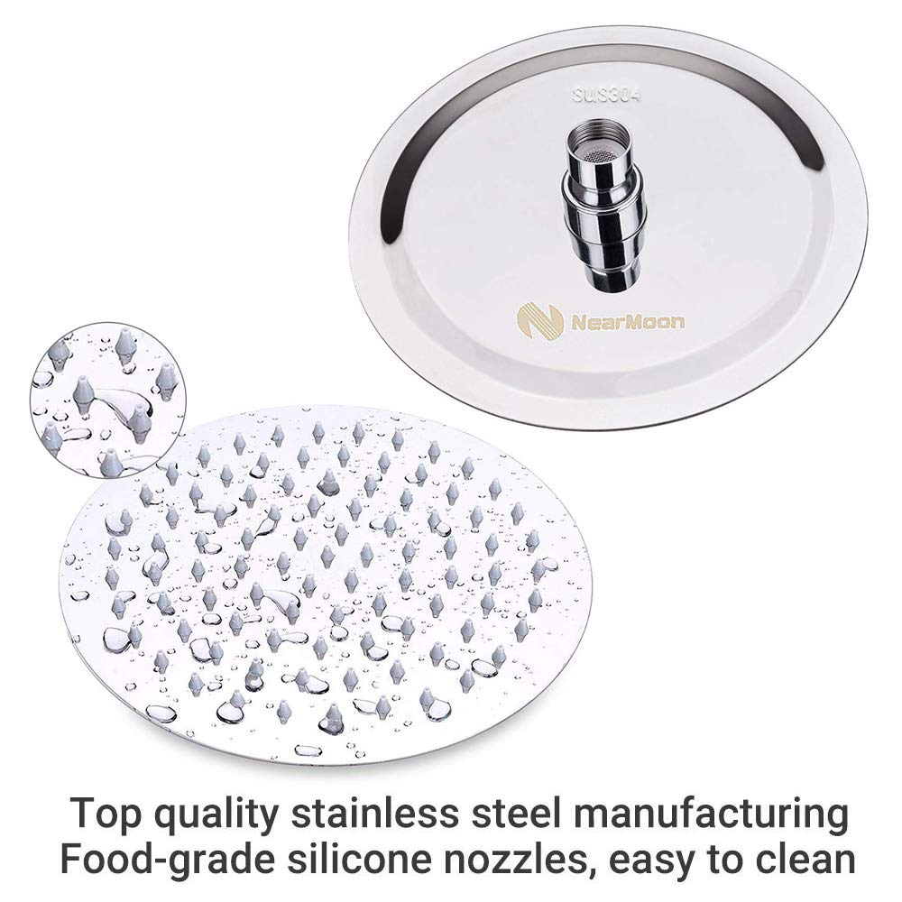 Rain Shower Head with 11'' Adjustable Arm, NearMoon High Pressure Stainless Steel Rainfall Showerhead, Ultra-Thin Design - Pressure Boosting (8-Inch Shower Head with Arm, Chrome)