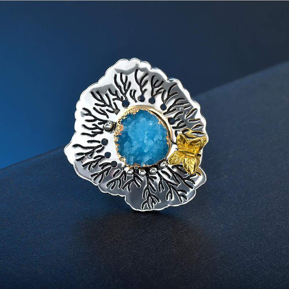 HSQYJ Retro Cocktail Statement Ring Antique Gold and Silver Tone Resin Stone Crystal Stacking Rings Cluster Statement Ring for Women