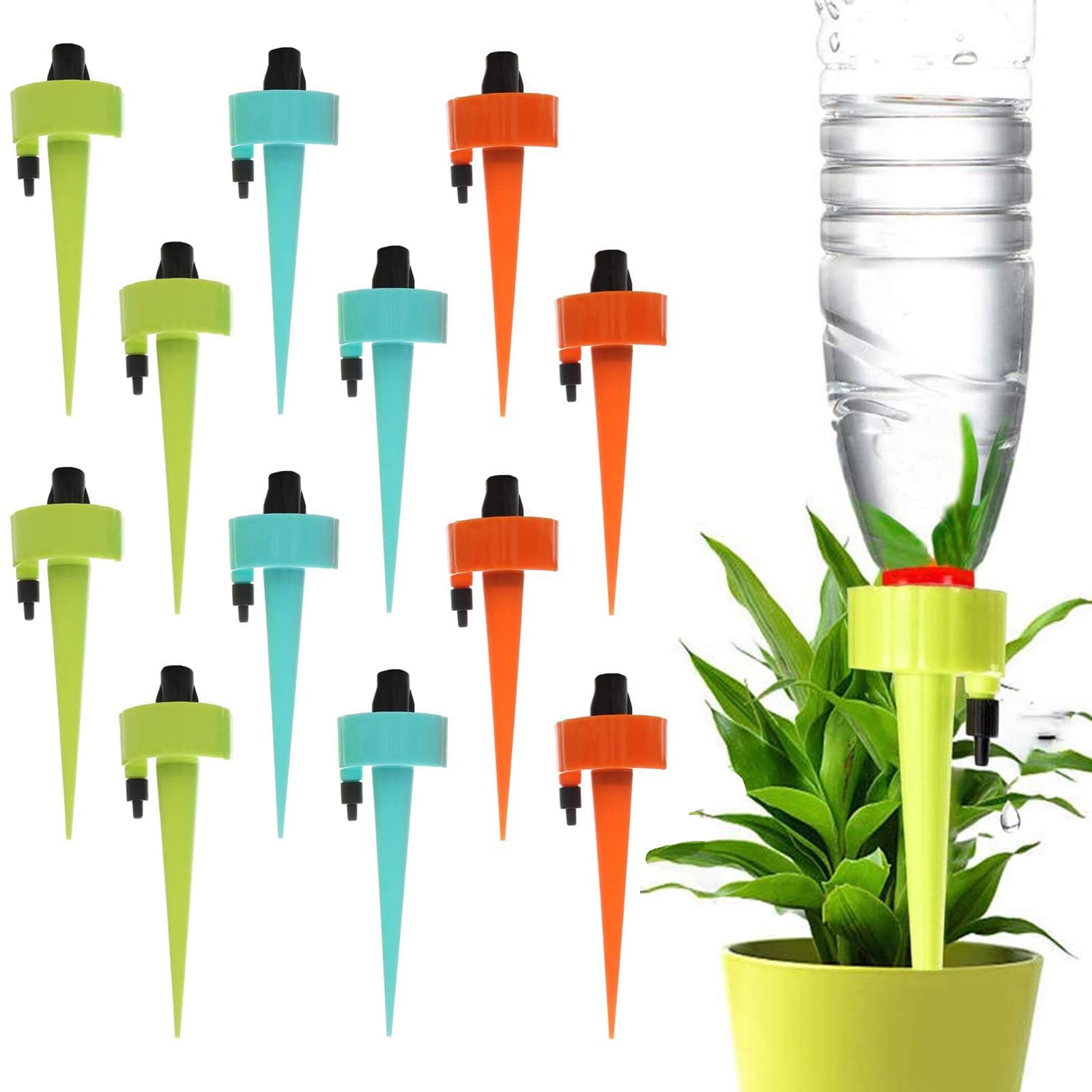 Plant Self Watering Planter Insert Spikes Stakes, Plant Watering Devices, Automatic Plant Waterer for Vacations Outdoor Indoor Potted Plant Drip Irrigation Watering Devices (12 Pack)