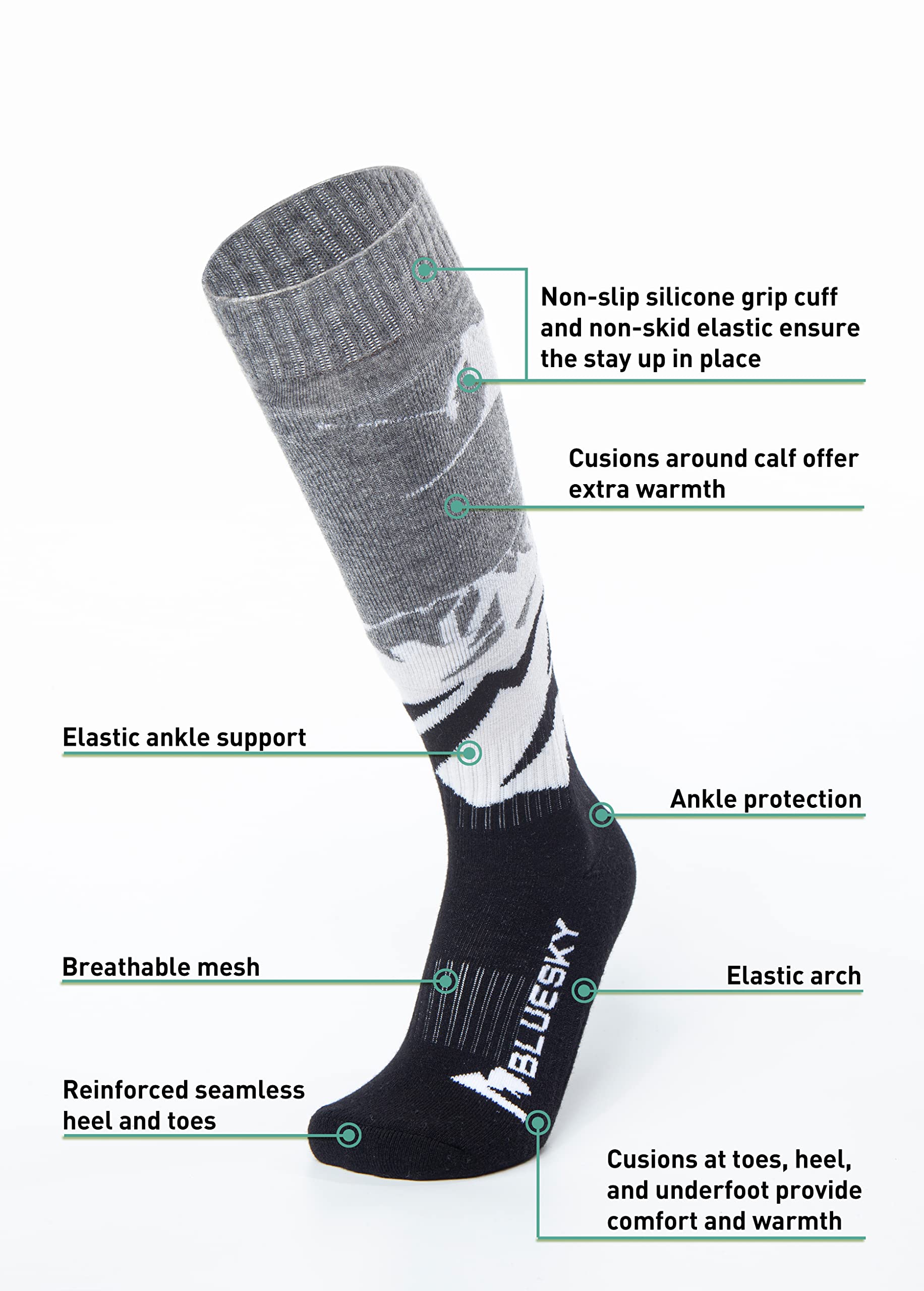 Merino Wool Ski Socks / Hiking Socks for Men&Women, Sportsman (Black Large)
