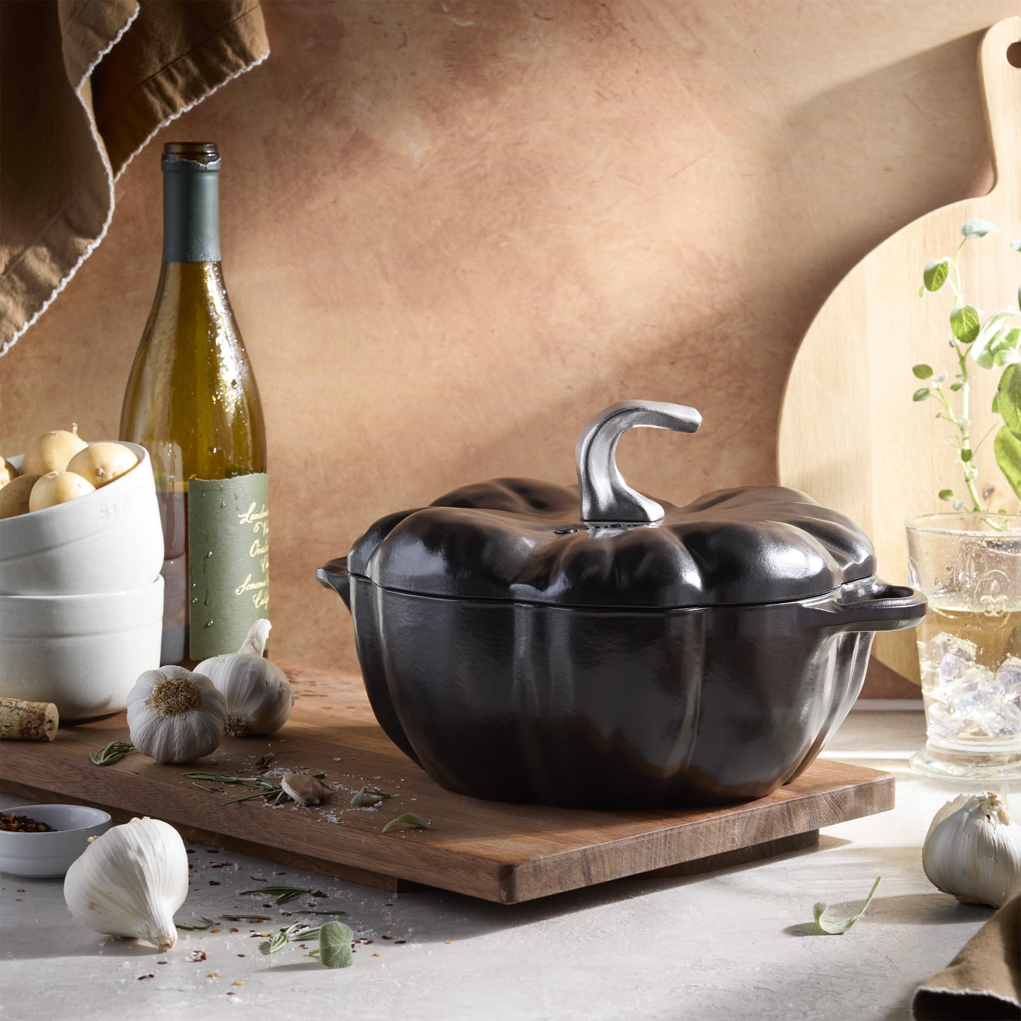 STAUB Cast Iron 3.5-qt Pumpkin Cocotte with Stainless Steel Knob - Black