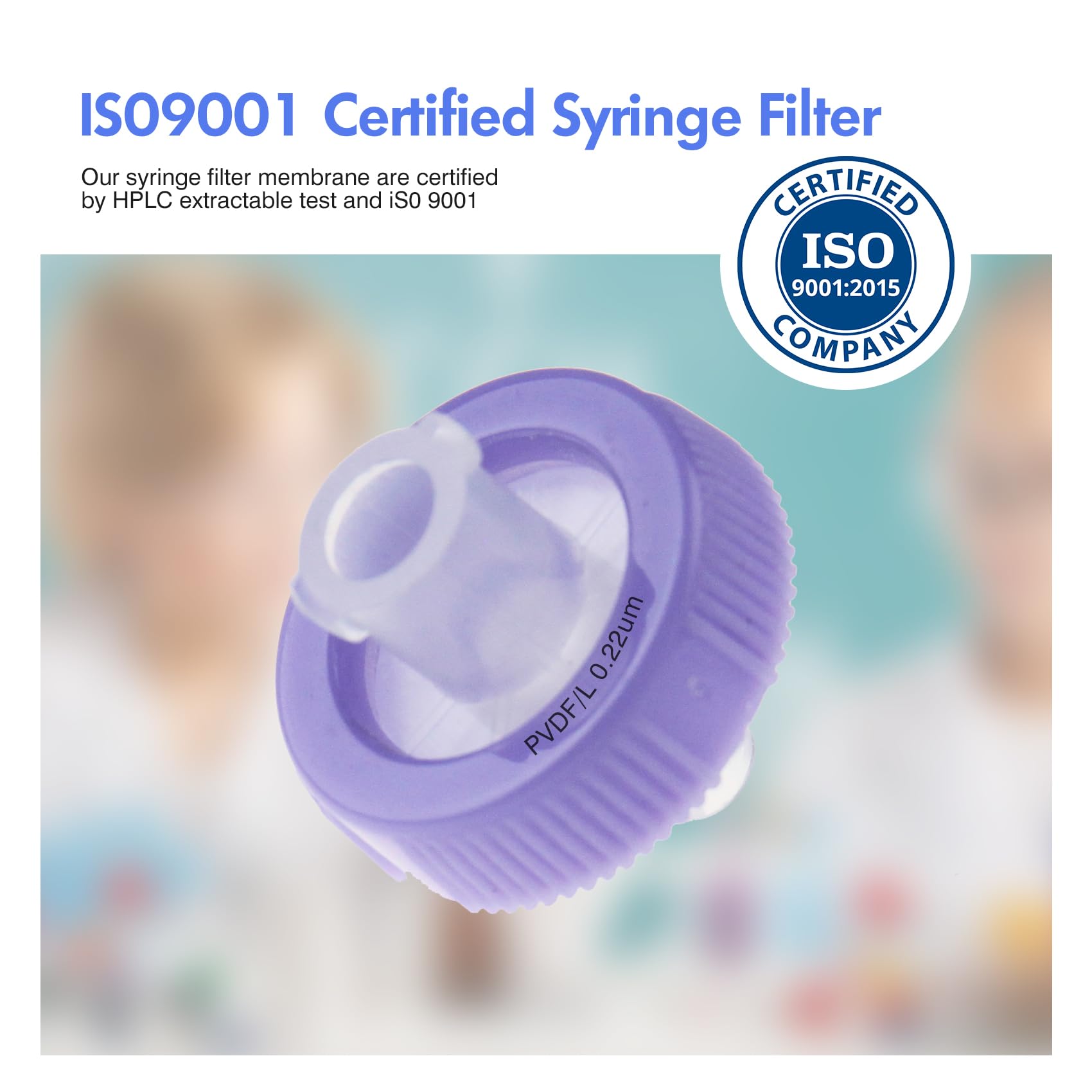 Syringe Filters PVDF Hydrophilic Filtration 0.22um 13mm Membrane Diameter Lab PVDF Membrane Disc Non-Sterile by Labfil, Pack of 100