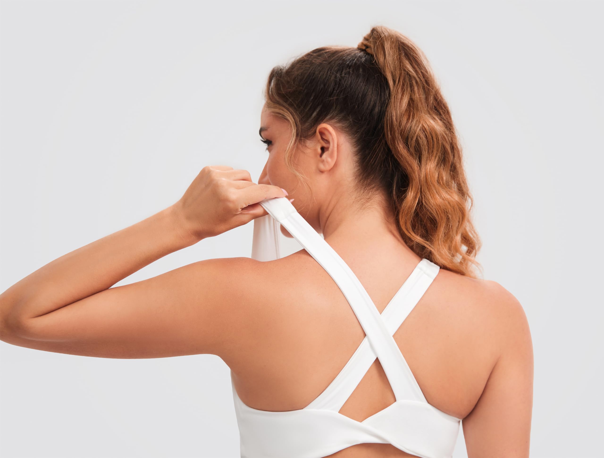 JOYSPELS Sports Bras for Women Extra Comfort Criss-Cross Back Padded Workout Tops for Women Medium Support White