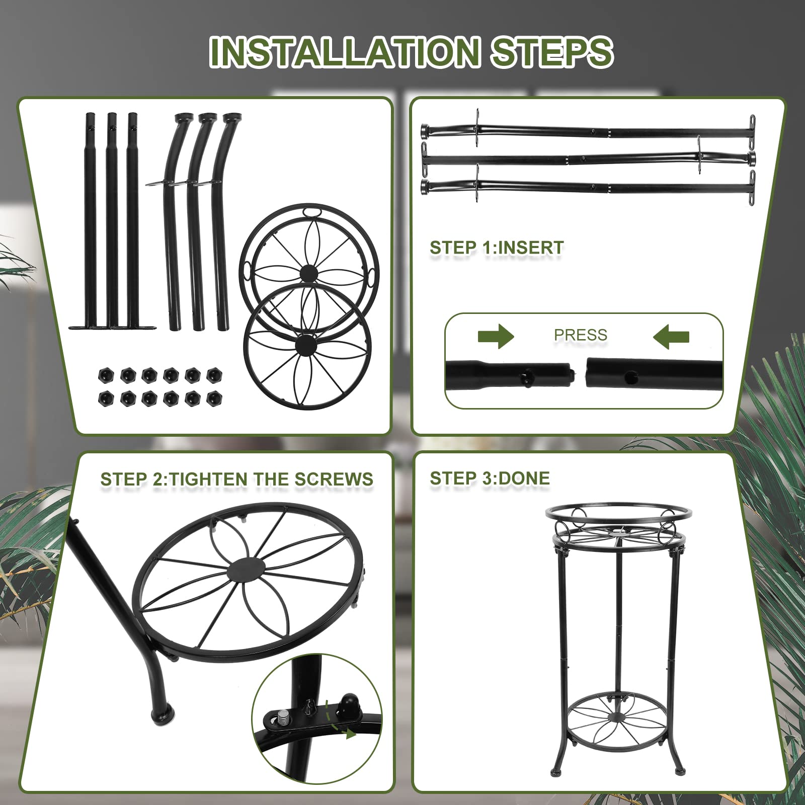 Plant Stands Indoor,Tall Metal Potted Plant Display Holder 2 Tier Patio Flower Pot Stands Anti-Rust Heavy Duty Multiple Stand Holder Shelf Rack(20.3'')