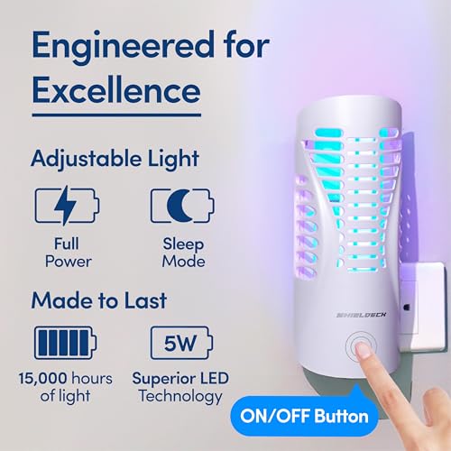 Shieldeck Flying Insect Trap - Indoor Fly Trap, Gnat Trap, and Mosquito Trap - Fruit Fly Killer and Plug in Bug Catcher - Traps with UV Light for House Indoors (1 Device + 5 Refills) - White