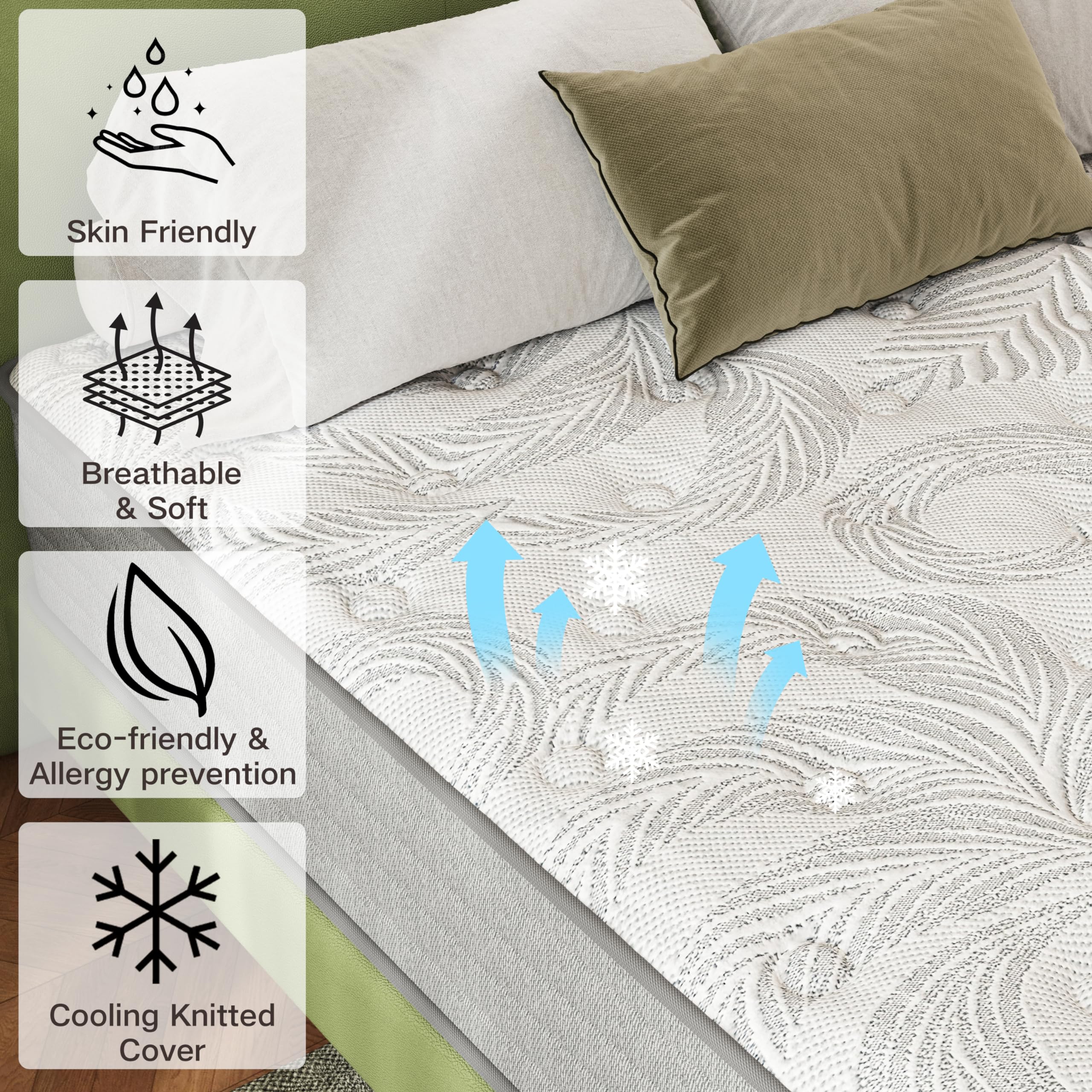 ZFHCBJ Twin Mattress 12+ inch, Twin Hybrid Mattress 12 inch in a Box Individually Pocket Springs,Twin Size Mattress Medium Firm for Good Night Sleep,Pressure Relief,CertiPUR-US Certified