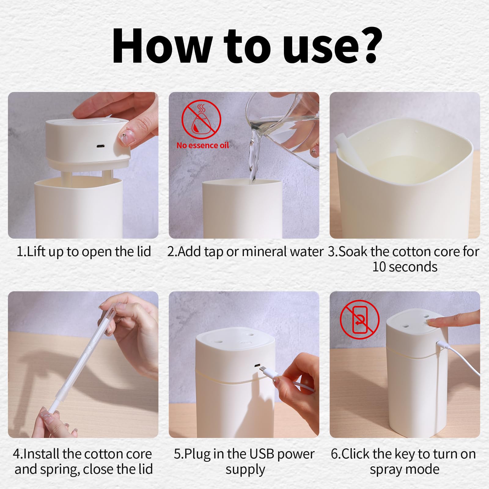 Small Humidifier, Mini Humidifier for Plant, 400ml Cool Mist Humidifiers for Bedroom, Desk Personal Humidifiers for Indoor Office Car, Portable Humidifier for Double Nourishment-White