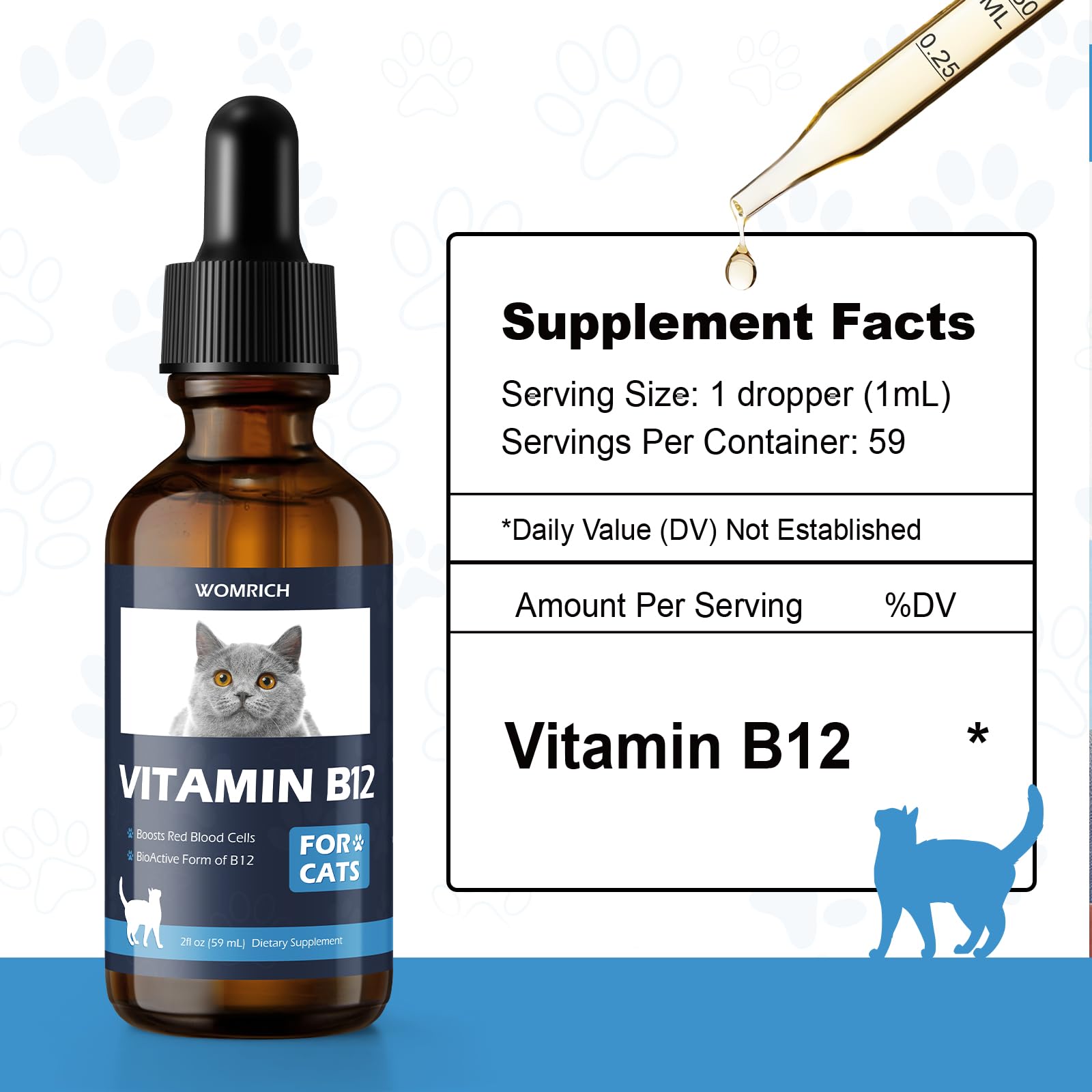 Vitamin B12 for Cats | Boosts Red Blood Cell Formation, Energy Boost, Nervous System & Appetite | Methylcobalamin Supplement | 2 fl oz Dropper