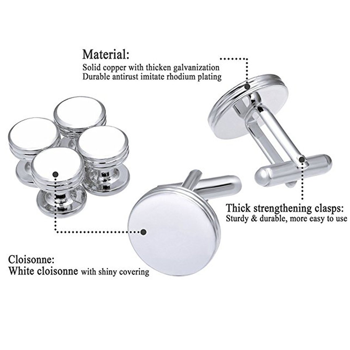 IPINK-Mens Cufflinks and Studs Set Tuxedo Formal Kit Shirts Business Wedding (White)