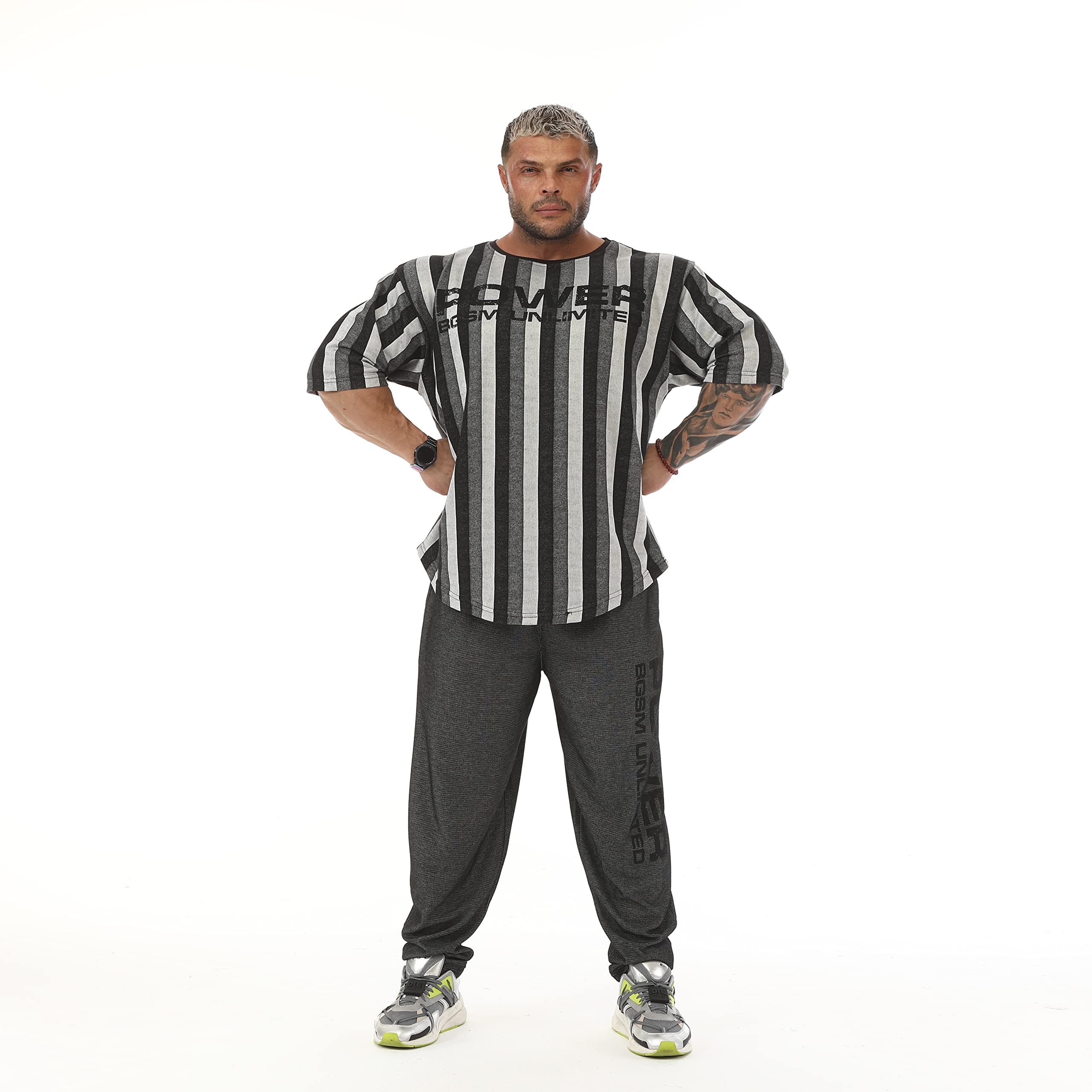 Men's Active T-Shirt Wide Cut Rag Top (XL, Black-Anthracite-Silver)