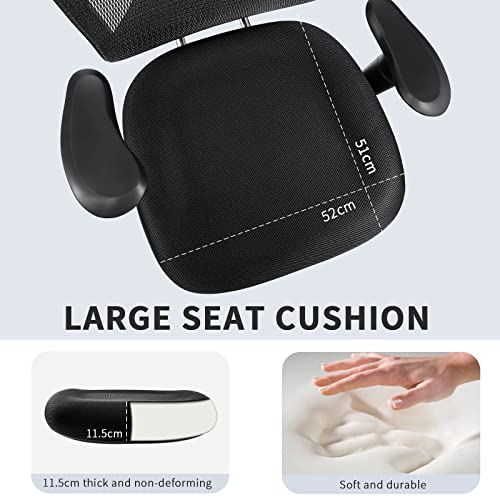 WAFTING Office Chair, Large and Tall Desk Chair, Adjustable Backrest Computer Chair with Thick Seat Cushion, 3D Adjustable Headrest, Lumbar Support and Armrest,Home Office Ergonomic Chair Black