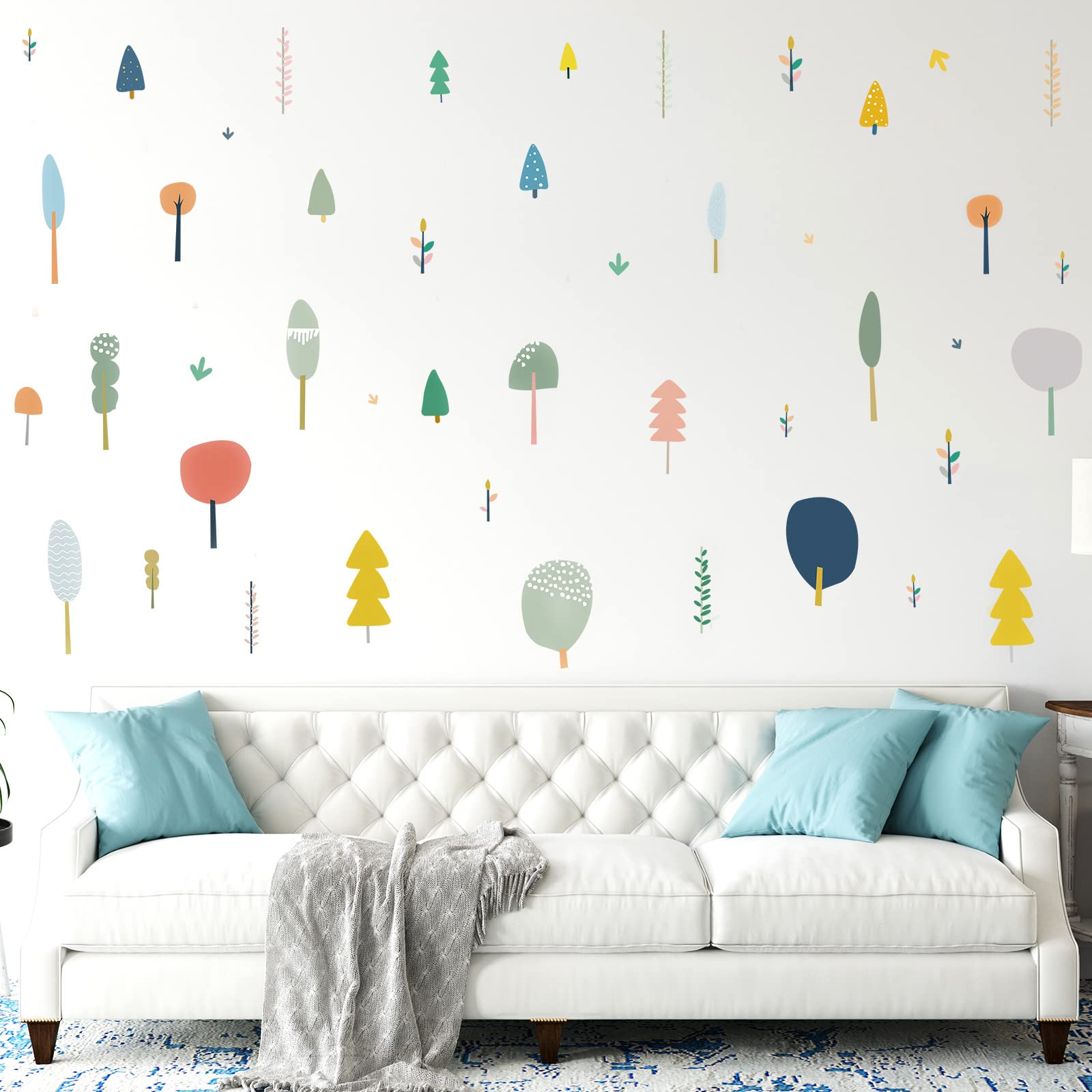 Small Woodland Trees Wall Sticker Cute Aesthetic Forest Wall Decals DIY Jungle Tree Wall Sticker Removable Vinyl Window Clings for Nursery Kids Room