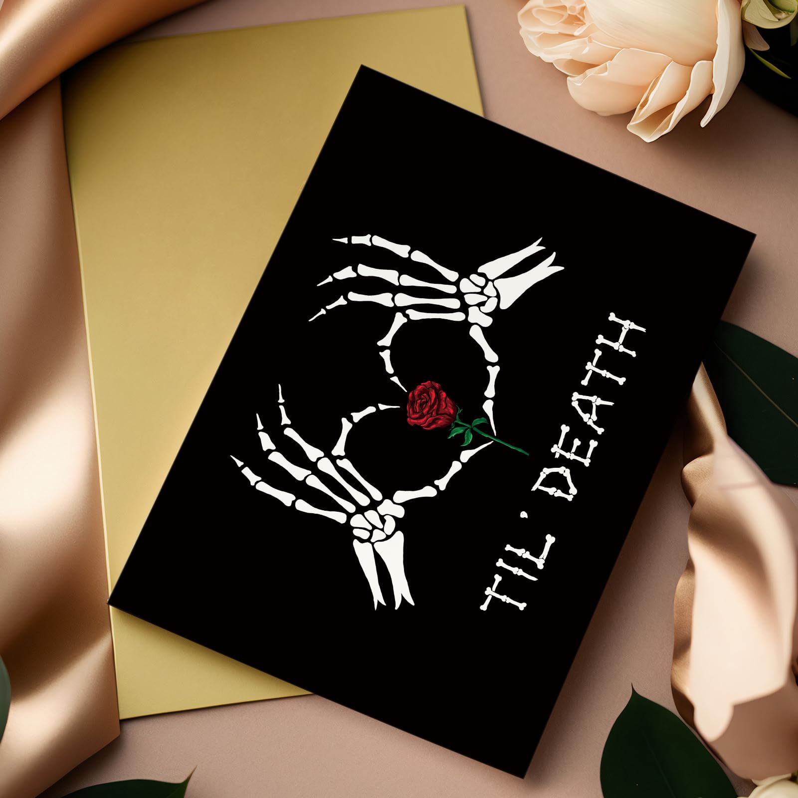 Til Death Wedding Card for Him Her, Funny Bride Shower Card for Friend, Spooky Skeleton Hand Halloween Anniversary Card, Engagement Card Women Men
