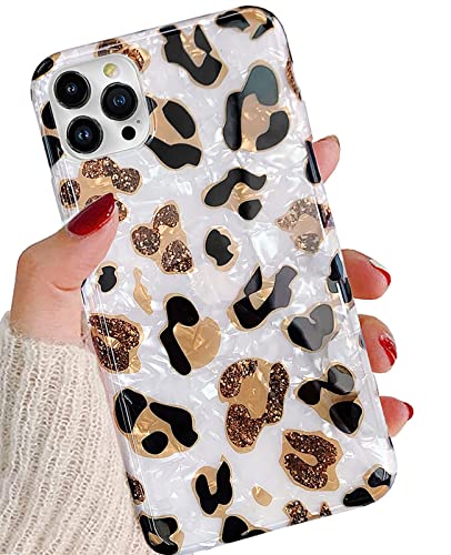 J.west iPhone 11 Pro Max Case 6.5 inch, Luxury Sparkle Translucent Clear White Leopard Print Animal Cheetah Soft Silicone Phone Cover Case for Girls Women Slim Design Protective Case