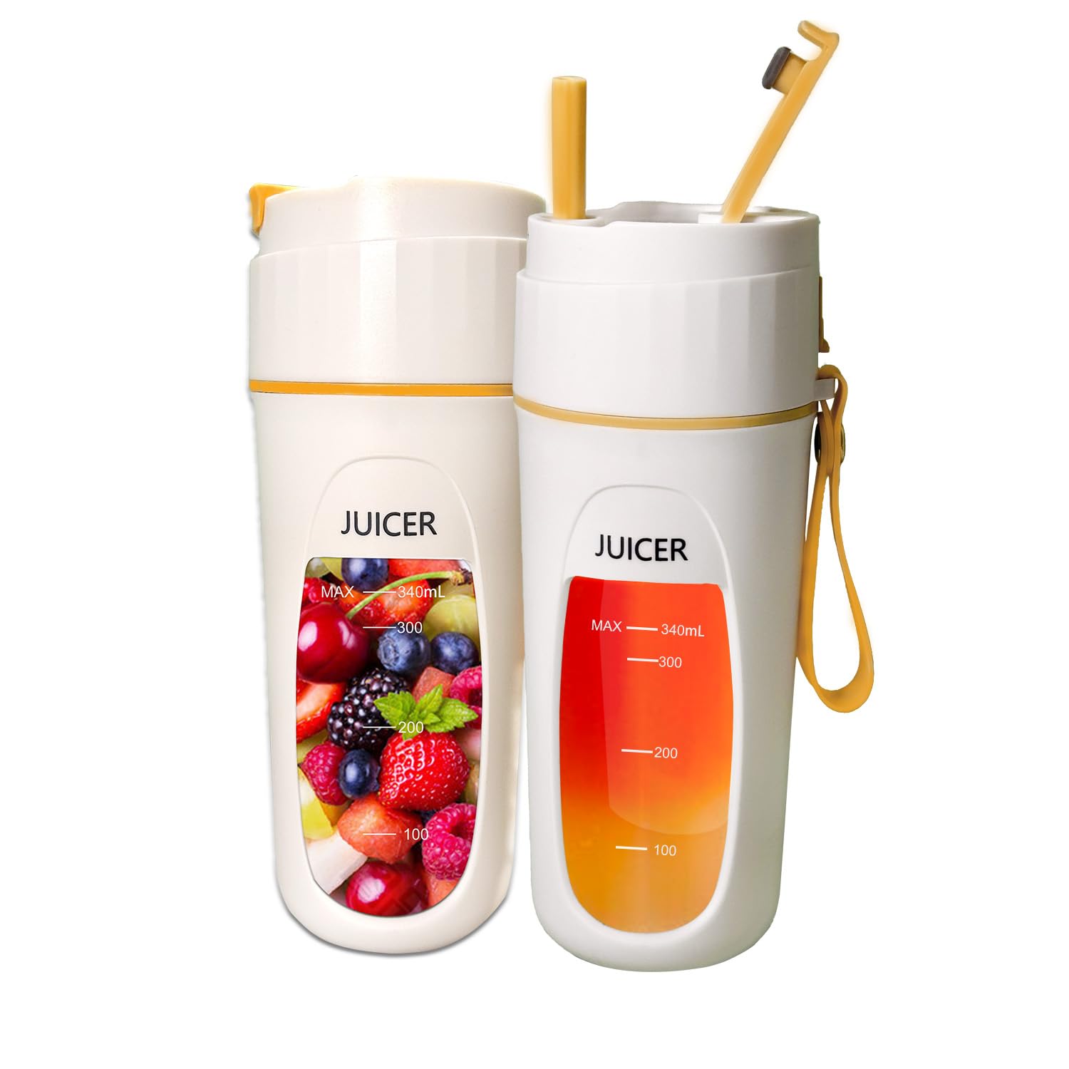 Smoothie Blender, Portable Personal Blender for Smoothies,16 oz Mini Blender Juicer with Straw, Type-C USB Rechargeable,10 Blades Juicer, Mini Fruit Juice Mixer, Office Picnic Travel (White)