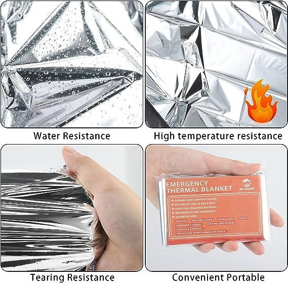 QIO CHUANG Emergency Mylar Thermal Blankets -Space Blanket Survival kit Camping Blanket (4-Pack). Perfect for Outdoors, Hiking, Survival, Bug Out Bag ,Marathons or First Aid 1