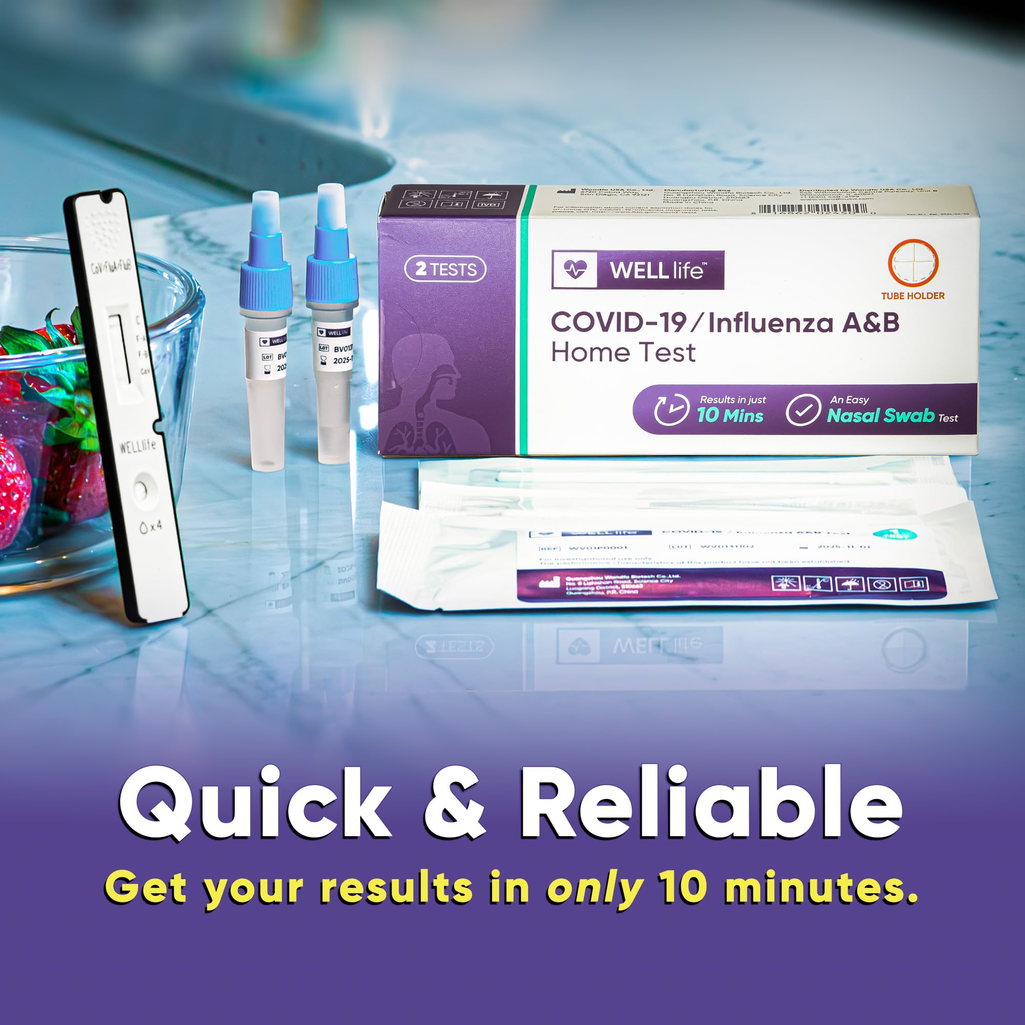 WELLlife COVID-19 & Flu A/B Home Test Kit, Easy-to-Use OTC Covid & Flu Test, Fast 10-Min Results with Non-Invasive Nasal Swab, 2 Tests, FDA EUA Authorized for Fast, Accurate Home Use