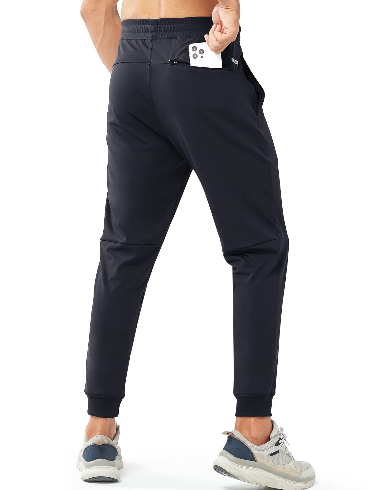 MYTREKALLY Men's Jogger Pants with Zipper Pockets Golf Pant Workout Gym Pants Jogging Pant for Men Athletic, Training, Track Black L