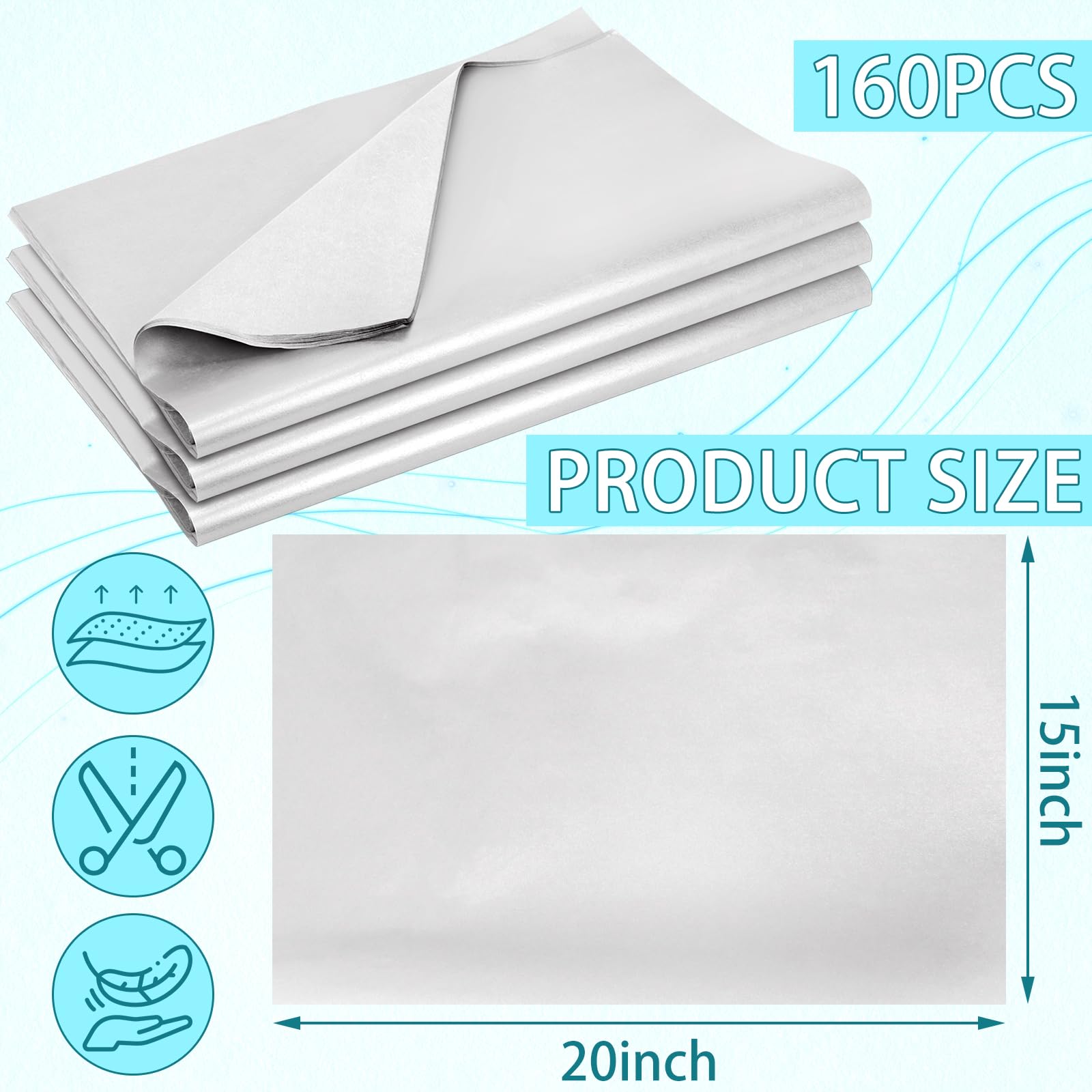VOKOY 160 Sheets 15" x 20" Silver Tissue Paper, Large Metallic Wrapping Tissue Paper Bulk Tissue Paper for Clothes Textiles Linens Storage Gift Bags Halloween Thanksgiving Christmas
