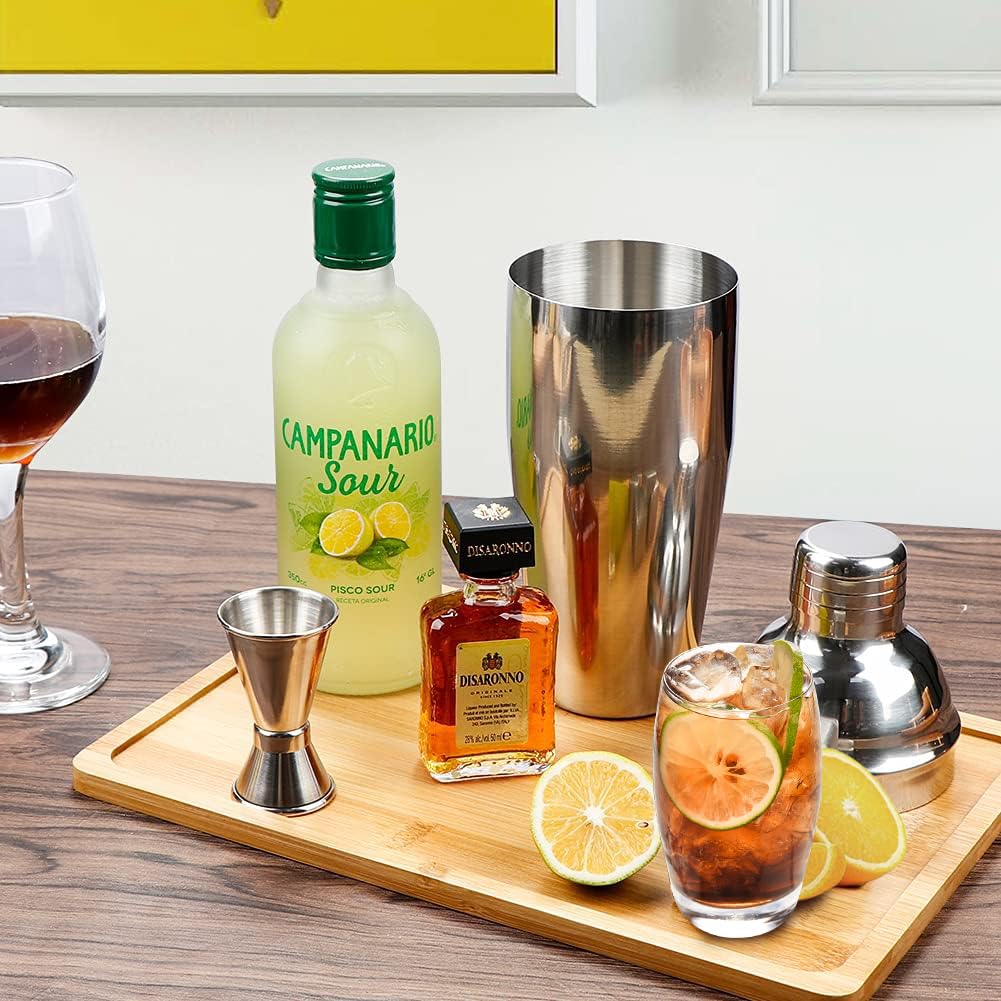 Vabaso Bartender Kit, Cocktail Shaker Set for Mixed Drink Home Bar, 25oz Professional 18/8 Stainless Steel Bar Tool Set with Cocktail Recipes Booklet, Father's Day Christmas White Elephant Gift Men