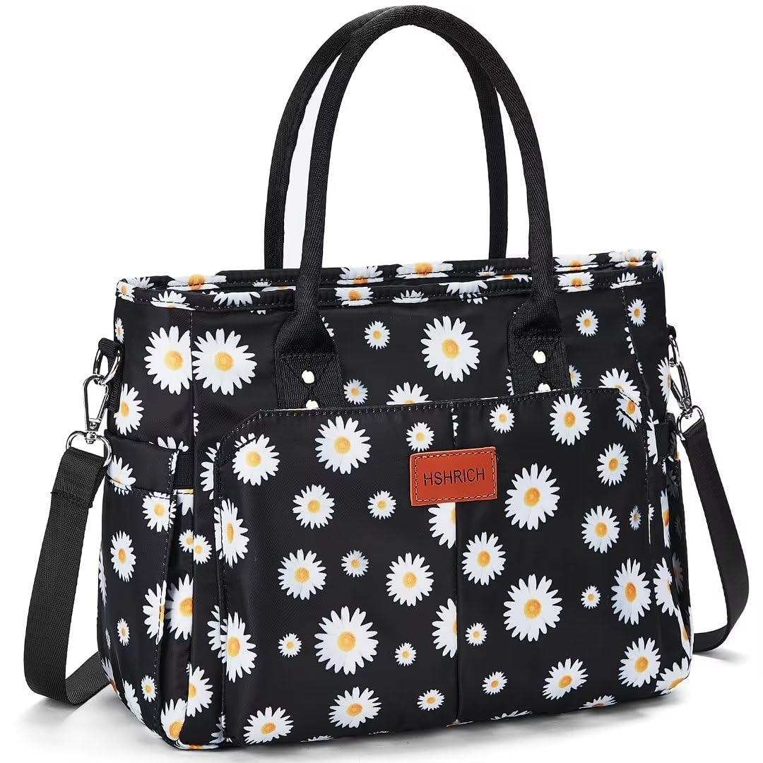HSHRICH Large Leakproof Insulated Lunch Bag for Women, Daisy, 14L, Composite, Aluminum, Cotton