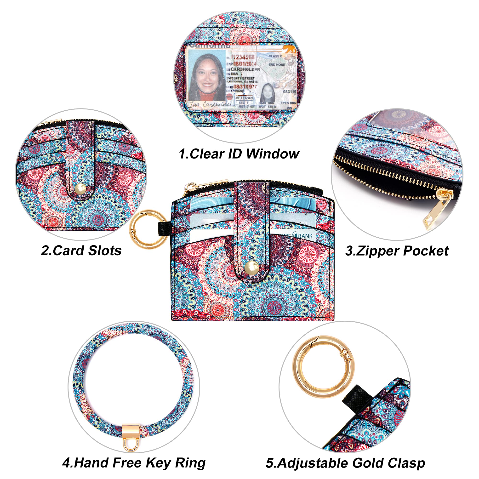 KUKOO Wristlet Bracelet Keychain Wallet for Women Credit Card Holder Tassel Keyring Bangle Lipstick Holder with Gift Box